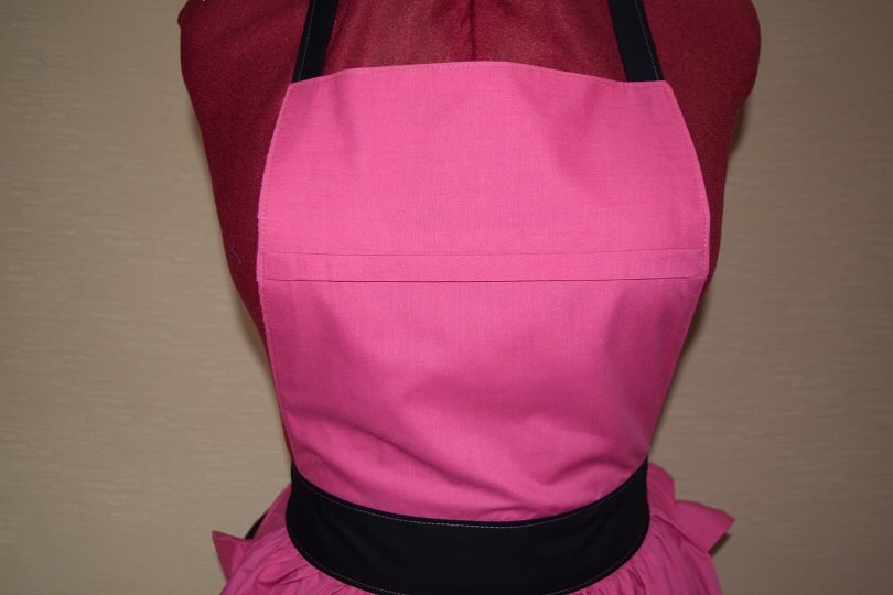 Retro Vintage 50s Style Full Apron / Pinny - Pink With Black Ties - Etsy