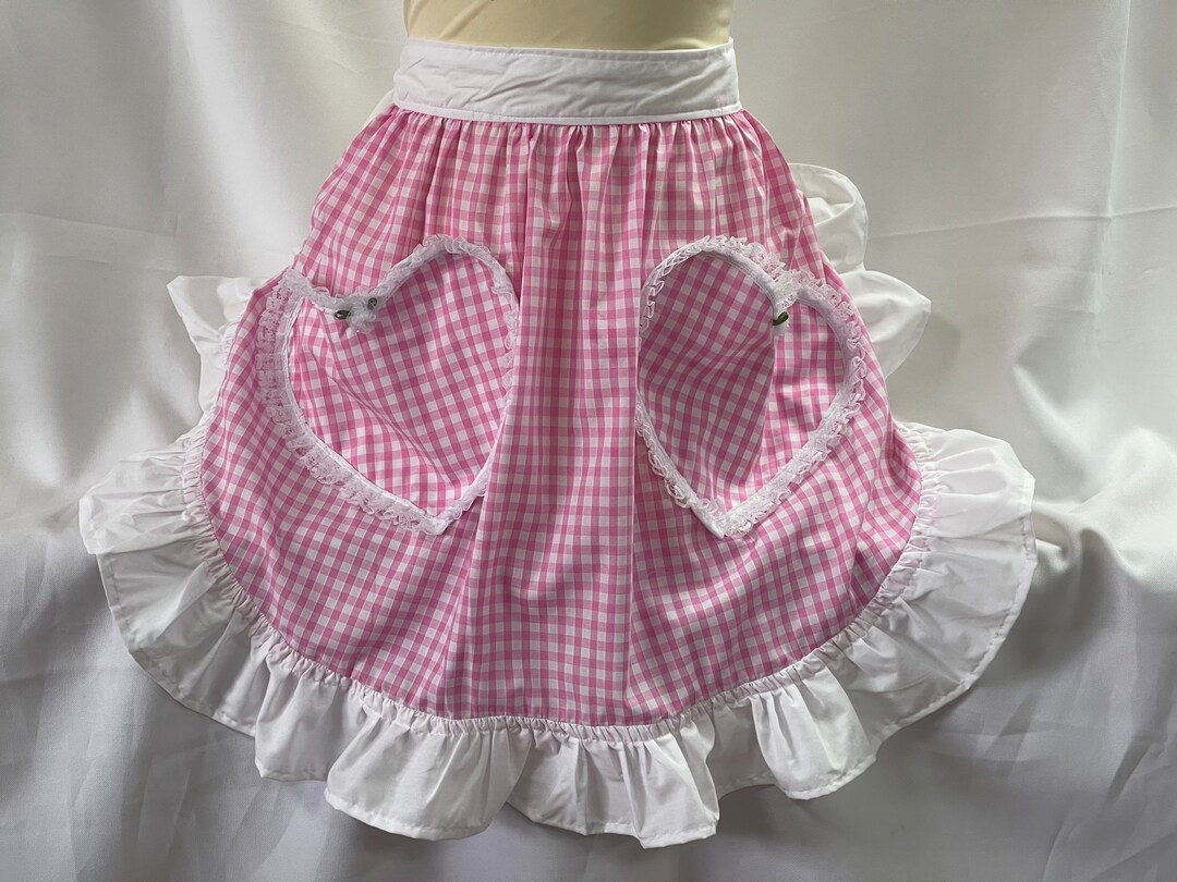 Retro Vintage 50s Style Half Apron With 2 Lace Trimmed Heart Shaped ...