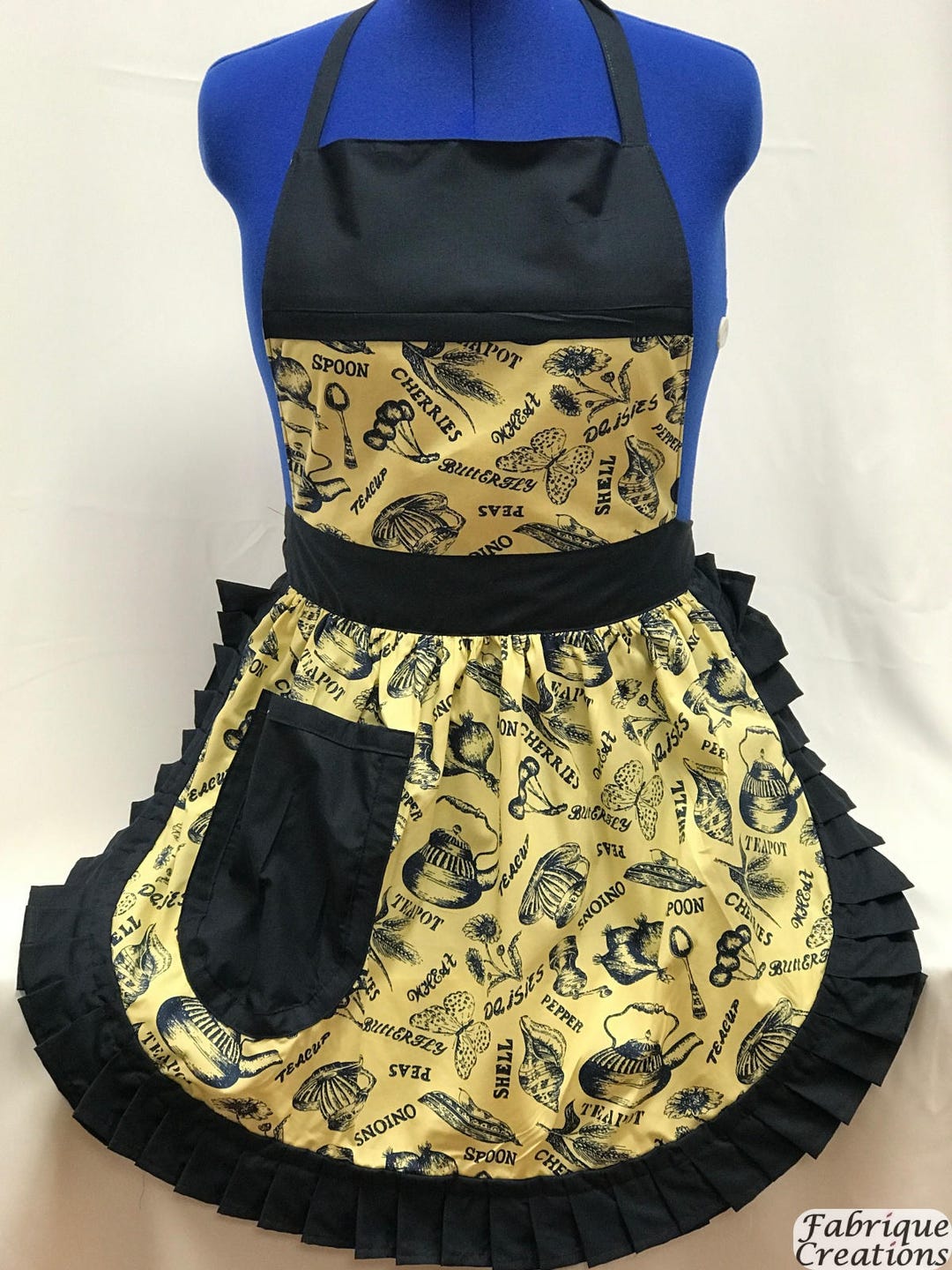 Retro Vintage 50s Style Full Apron / Pinny - Yellow Kitchen Theme With ...