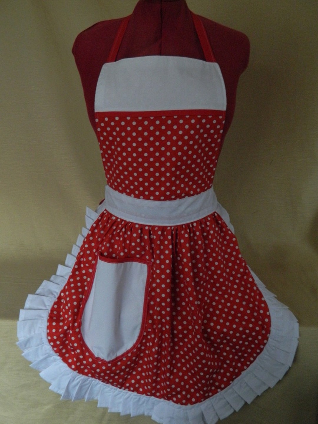 Retro Vintage 50s Style Full Apron / Pinny - Red & White Polka Dot With ...