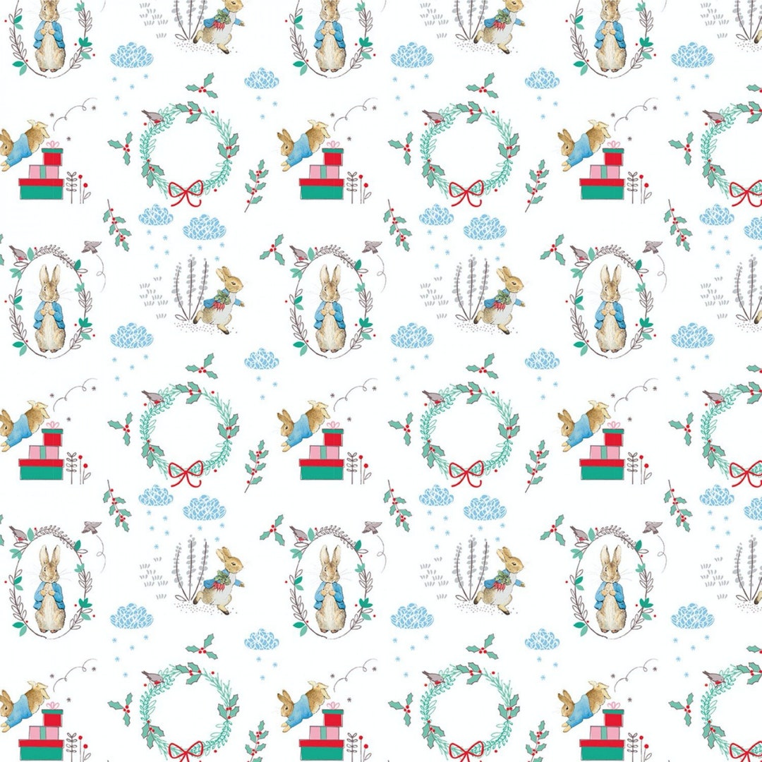 Peter Rabbit Christmas Digital Print Fabric - Wreath - White - 100% ...