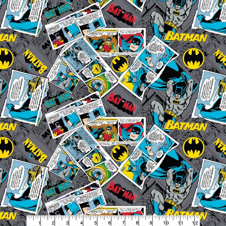 Batman Collage 100% Cotton Print Fabric Grey 23200119 - Etsy
