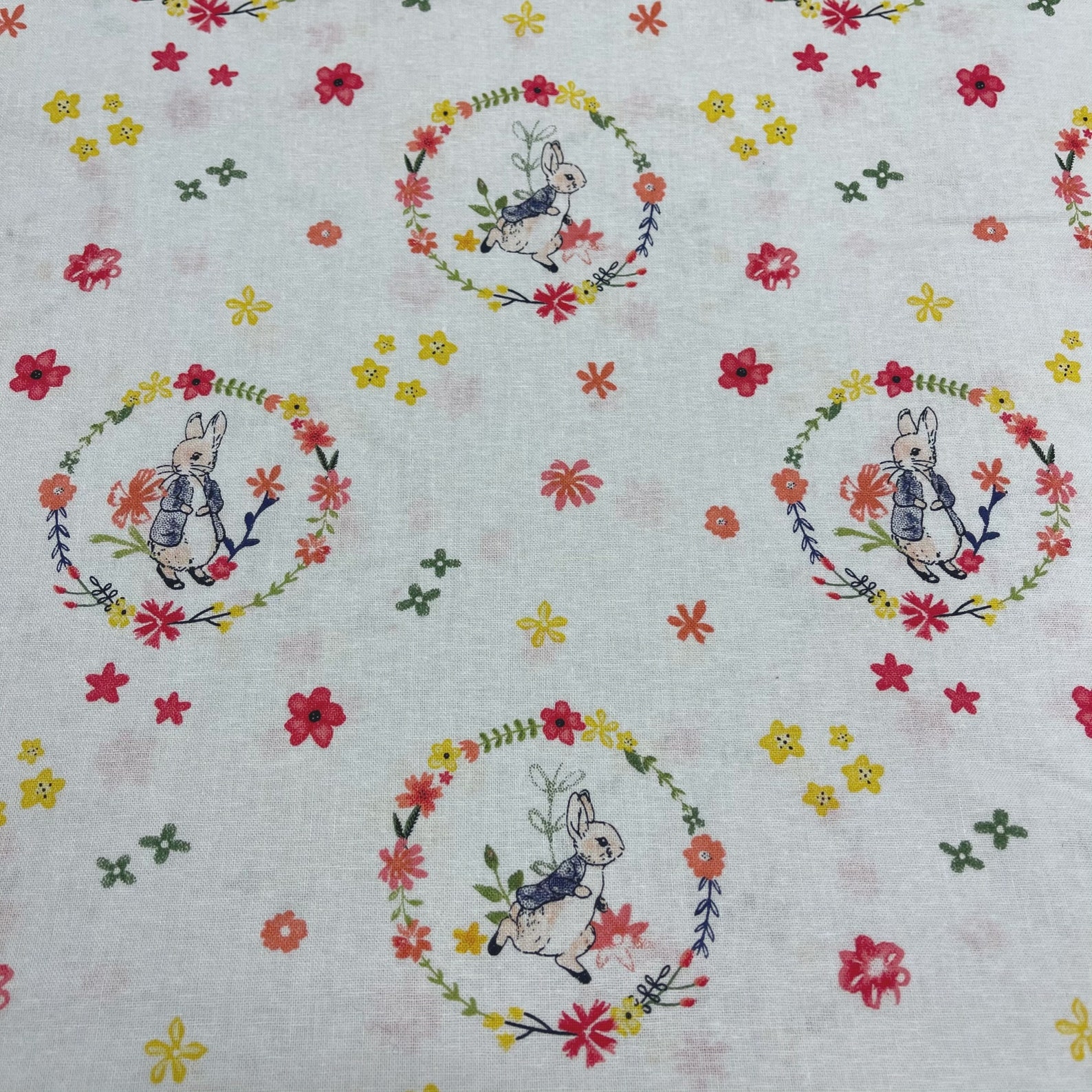 Peter Rabbit Digital Print Fabric - Floral Wreath - White - 100% Cotton ...