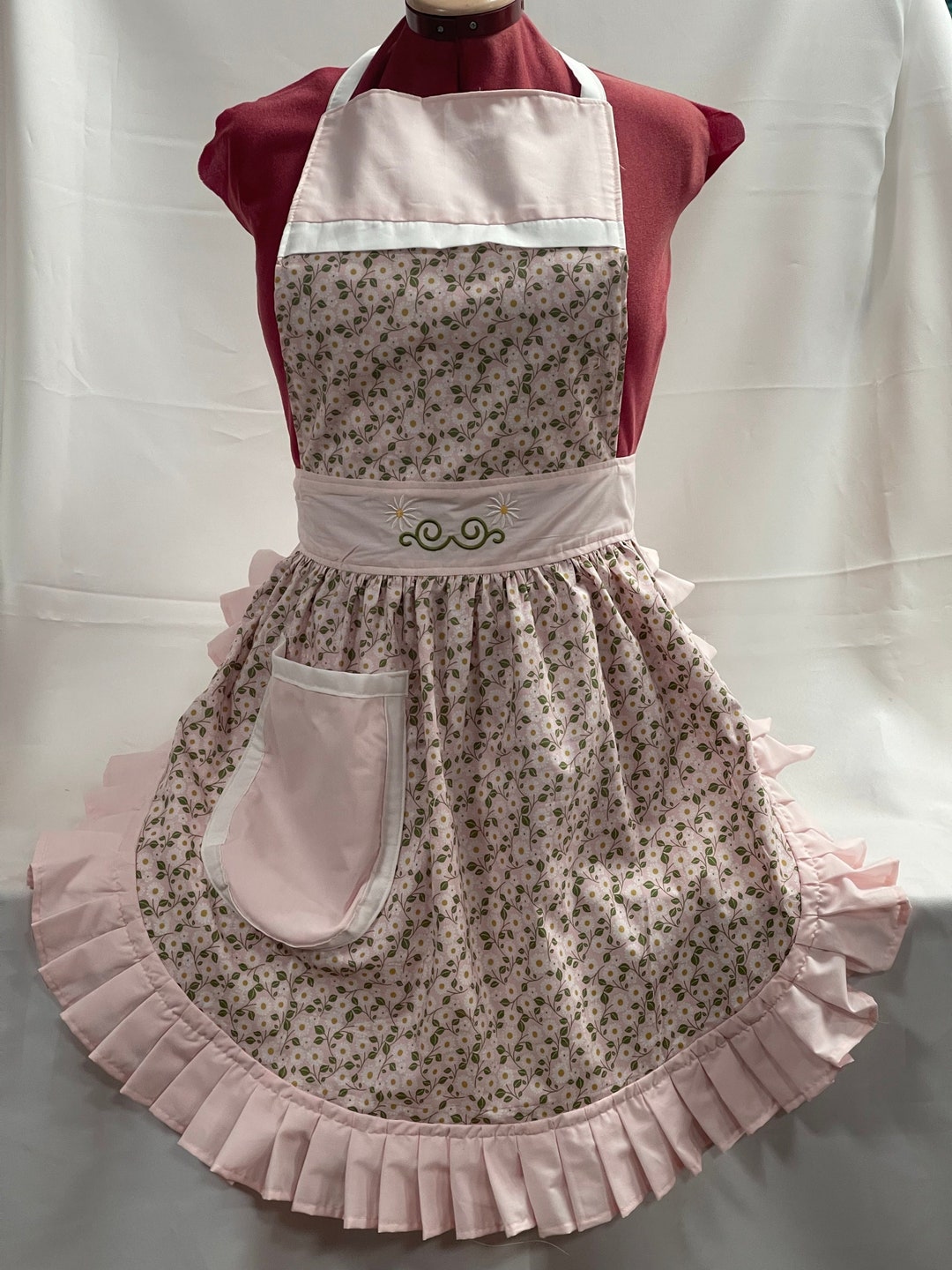 Retro Vintage 50s Style Full Apron / Pinny - Baby Pink Floral With ...