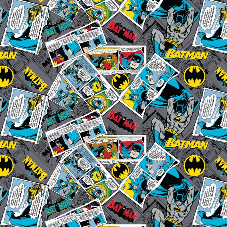 Batman Collage 100% Cotton Print Fabric Grey 23200119 - Etsy