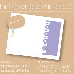 Congrats Graduation Digital Printable Card Simple Modern Hand Lettered ...