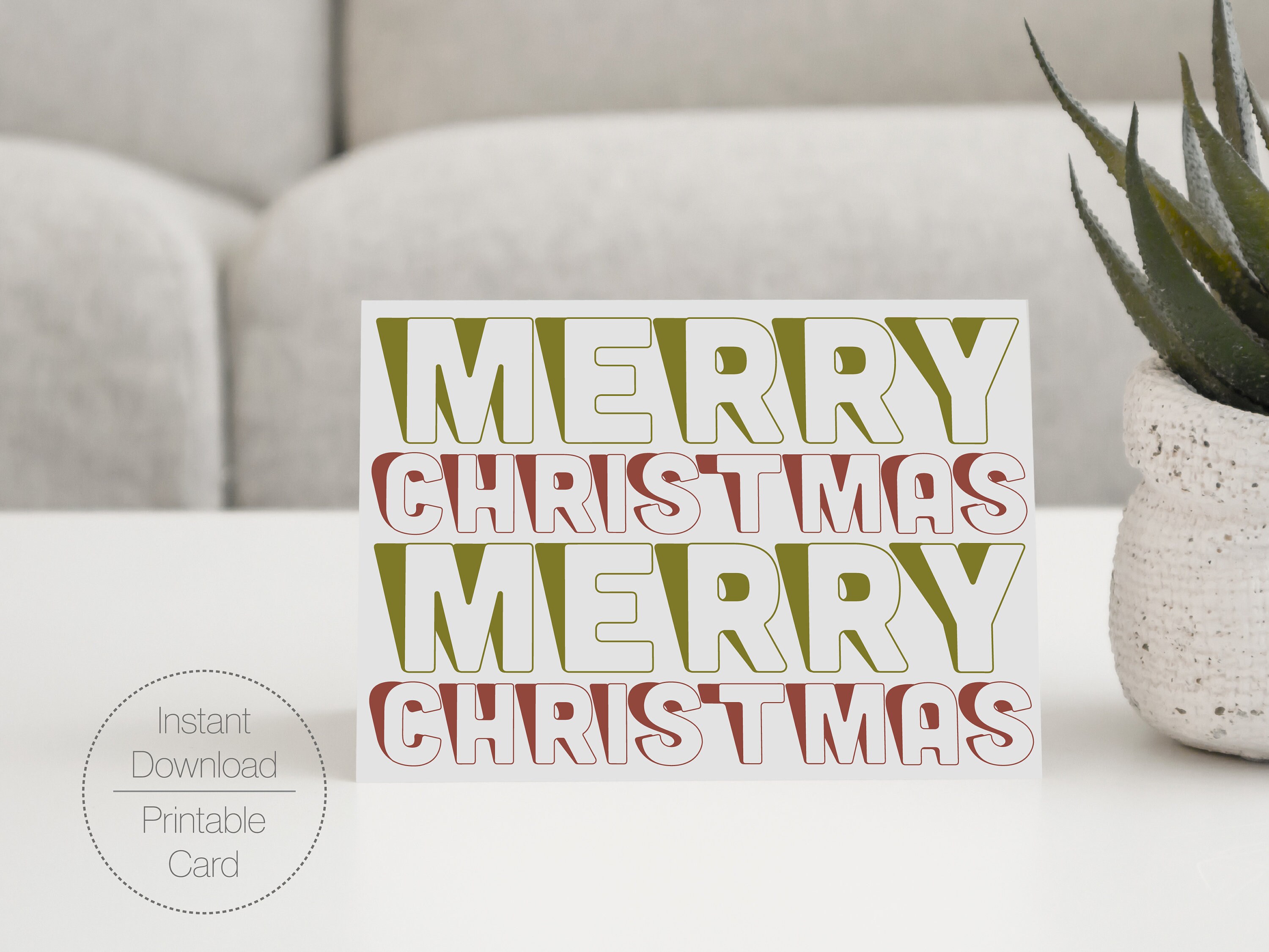 Merry Christmas Printable Downloadable Card | Simple Modern Minimalist ...