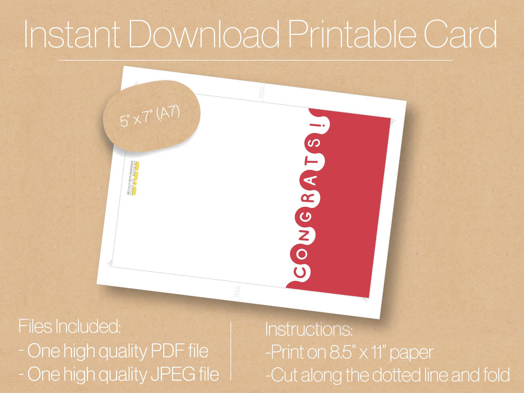 Congrats Graduation Digital Printable Card Simple Modern Hand Lettered ...