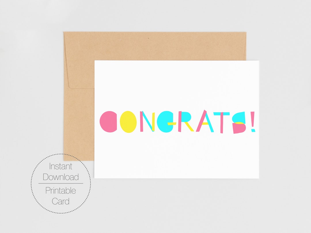 Congrats! Digital Printable Card | Simple Modern Download Greeting Card ...