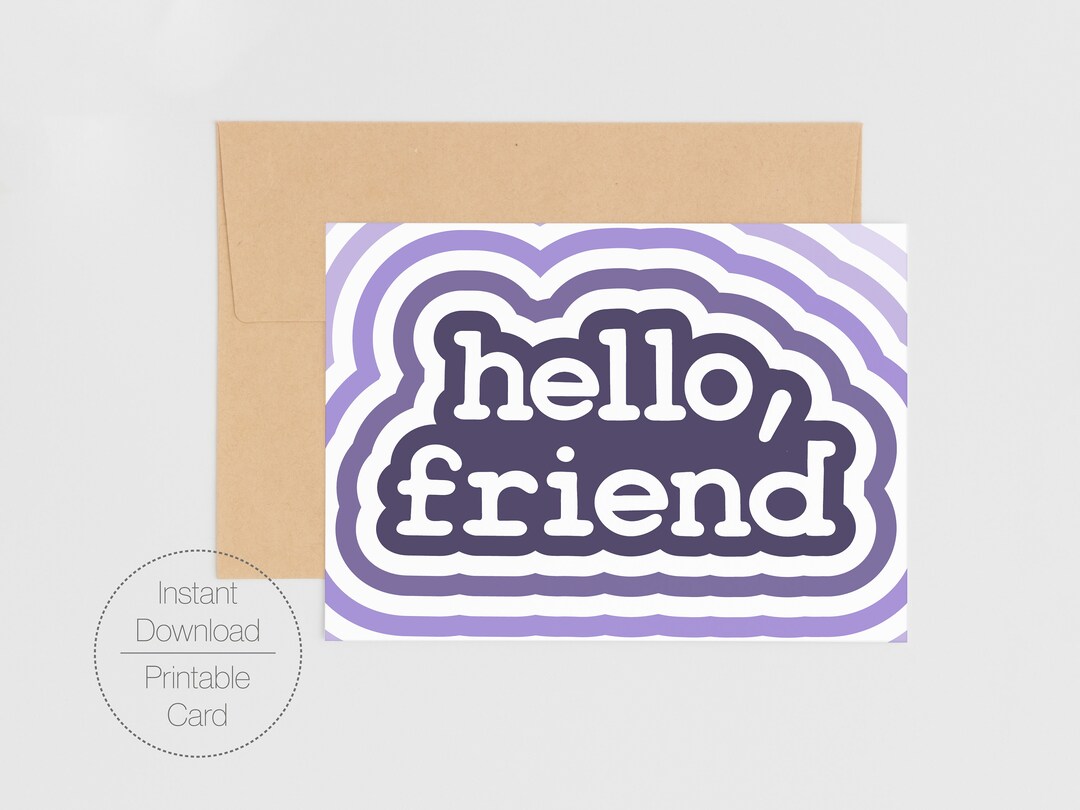 Hello Friend Printable Card Simple Modern Minimalist Design - Etsy