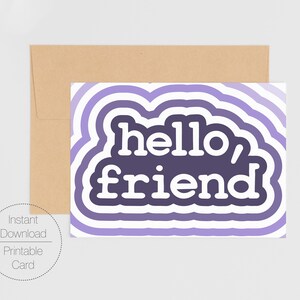 Hello Friend Printable Card Simple Modern Minimalist Design - Etsy