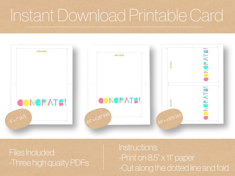 Congrats! Digital Printable Card | Simple Modern Download Greeting Card ...