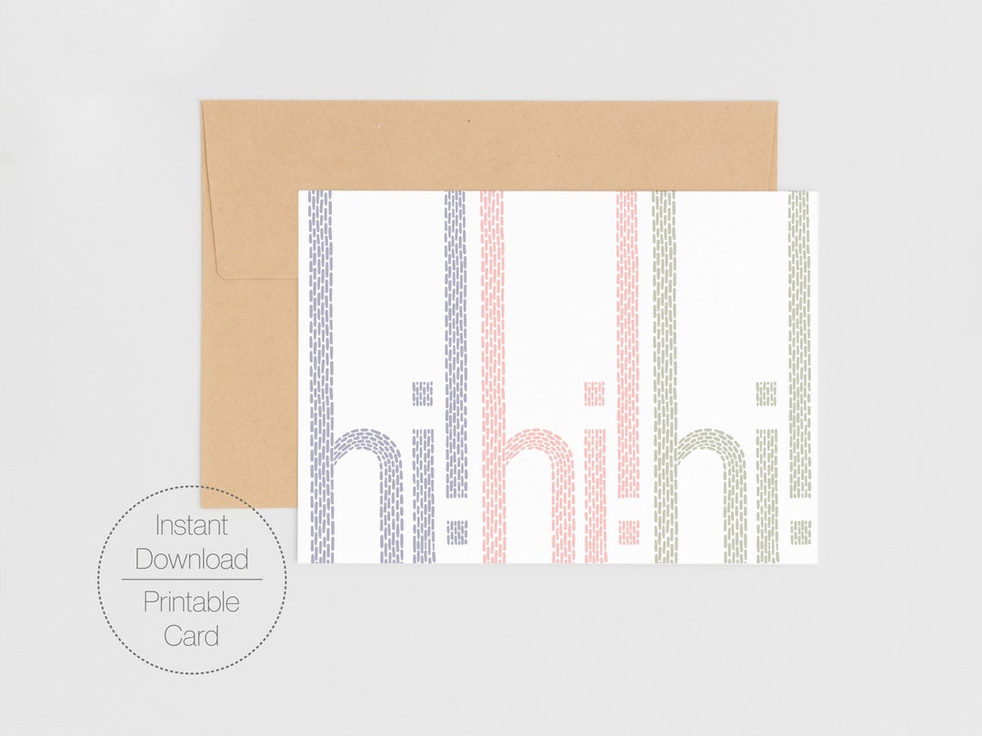Hi Printable Card Simple Modern Hello Minimalist Download Greeting Card ...