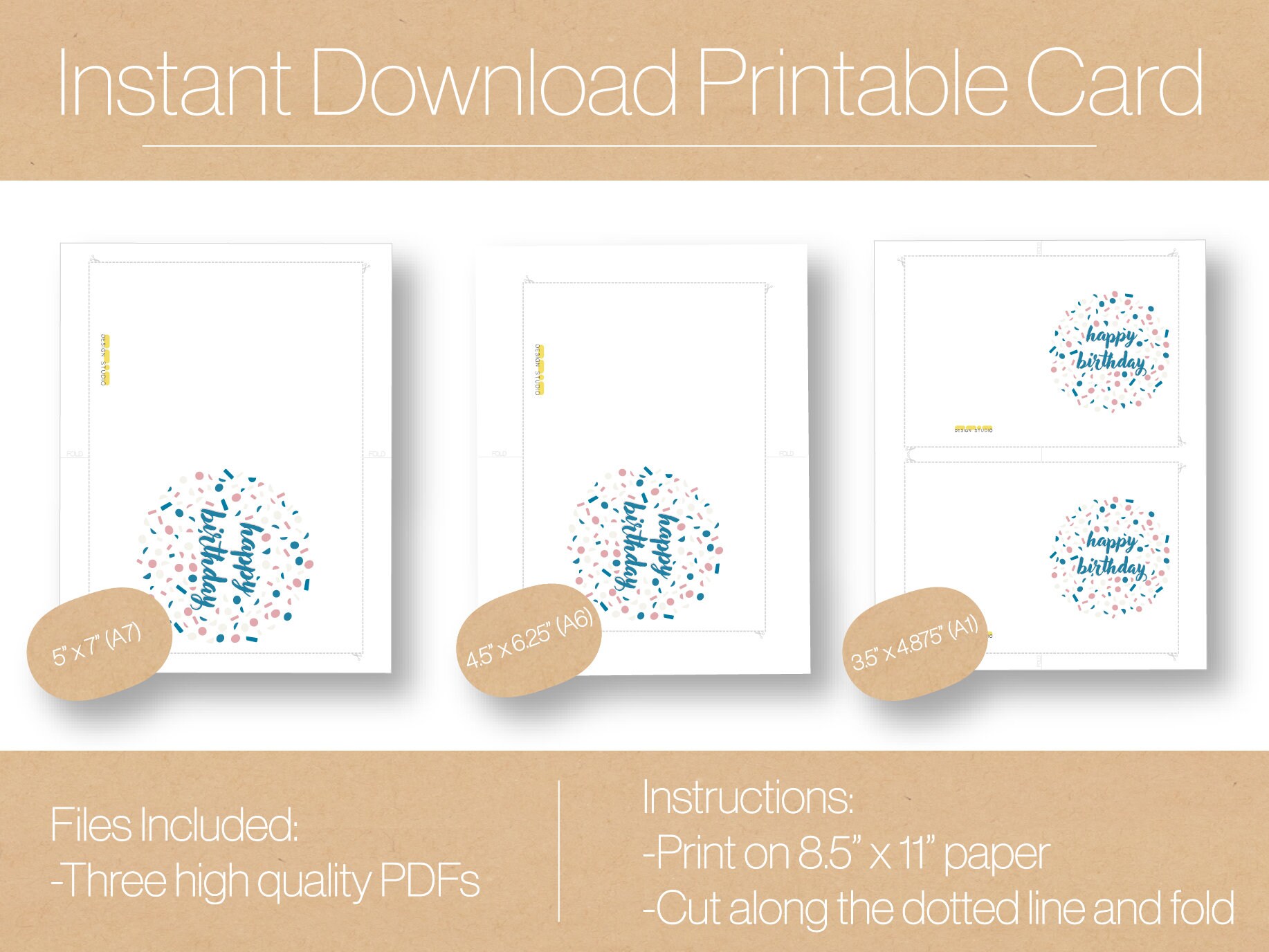 Happy Birthday Digital Printable Card Simple Modern Download - Etsy