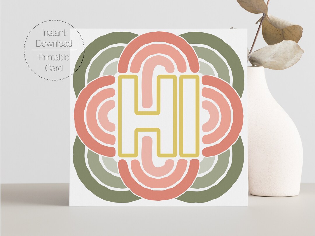 Hi Printable Thinking of You Square Card Simple Modern Minimalist 5x5 ...
