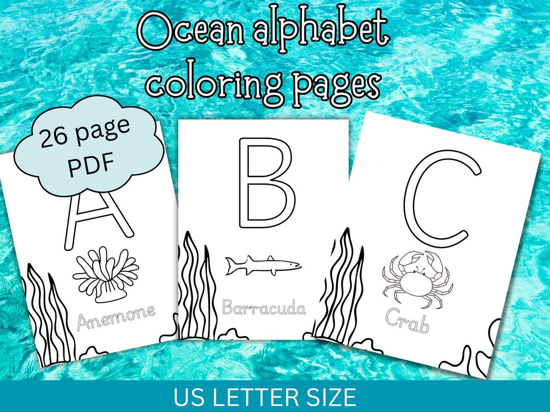 Ocean ABC Coloring Pages Printable - A-Z Alphabet PDF With Ocean ...
