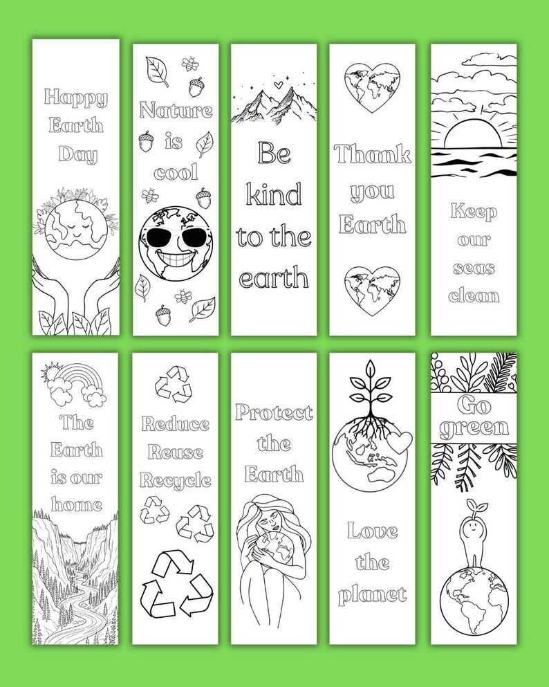 Earth Day Coloring Bookmarks for Kids (digital Download) – Creative ...