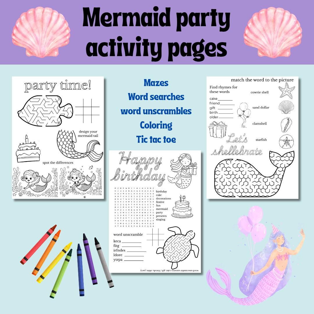 Mermaid Party Activity Pages Printable PDF (INSTANT DOWNLOAD) - Etsy