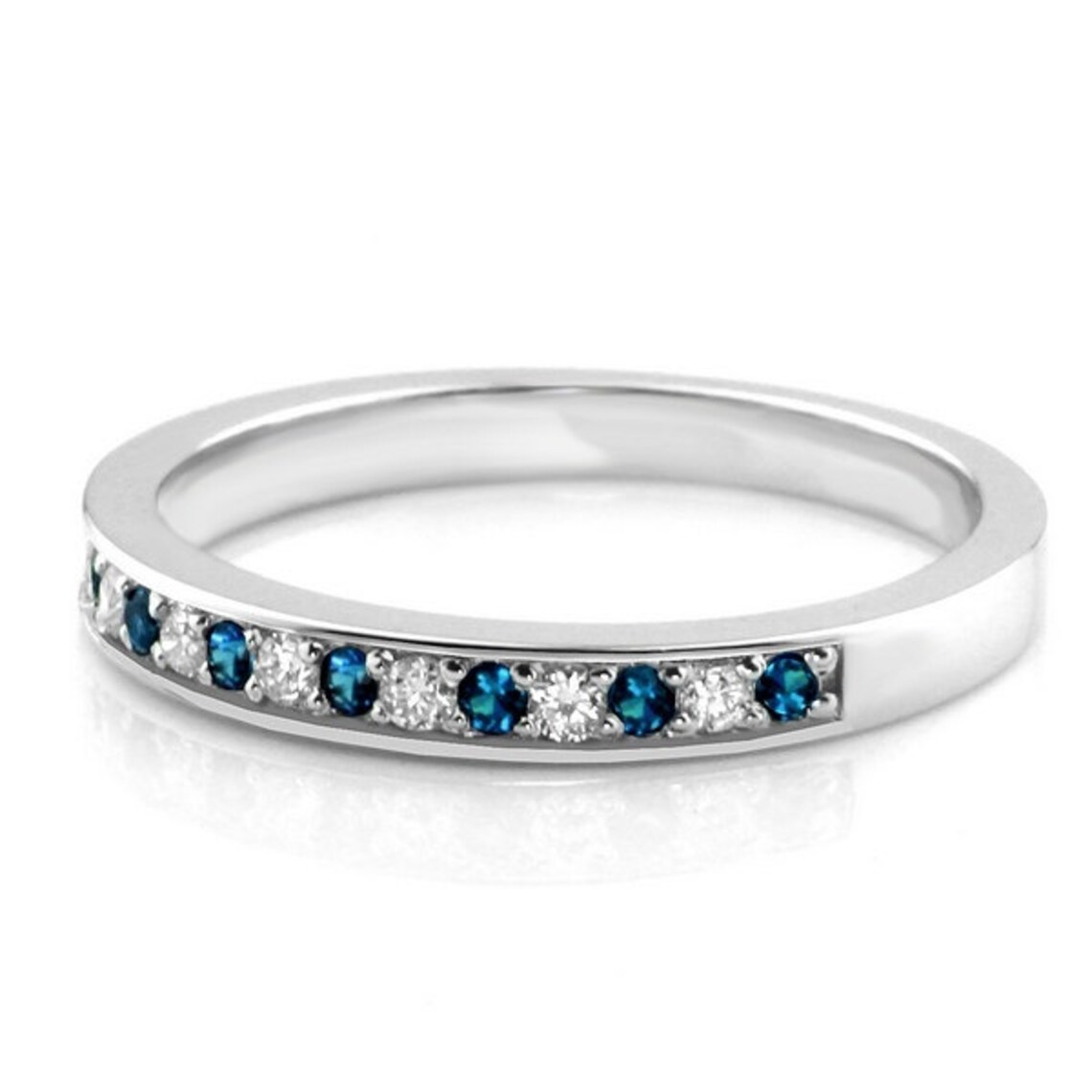 Fancy Blue Diamond Anniversary Wedding Band Ring 14k White - Etsy