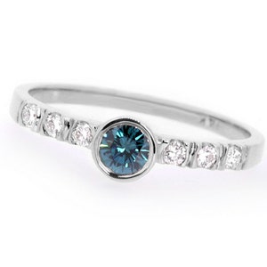 0.49ct Blue Diamond Engagement Promise Ring 14k Gold Bezel Style (AR102 ...