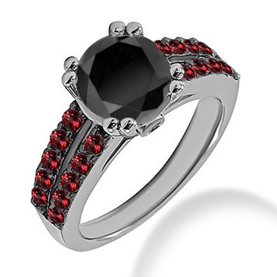 2.90ct Black Diamond & Ruby Engagement Ring 14k White Gold - Etsy