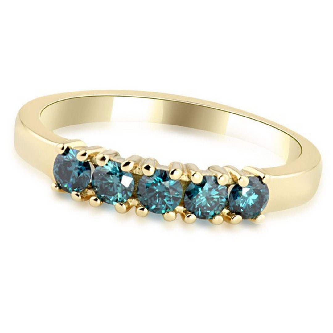 0.53 Carat Fancy Blue Diamond Wedding Band 5 Five Stone - Etsy