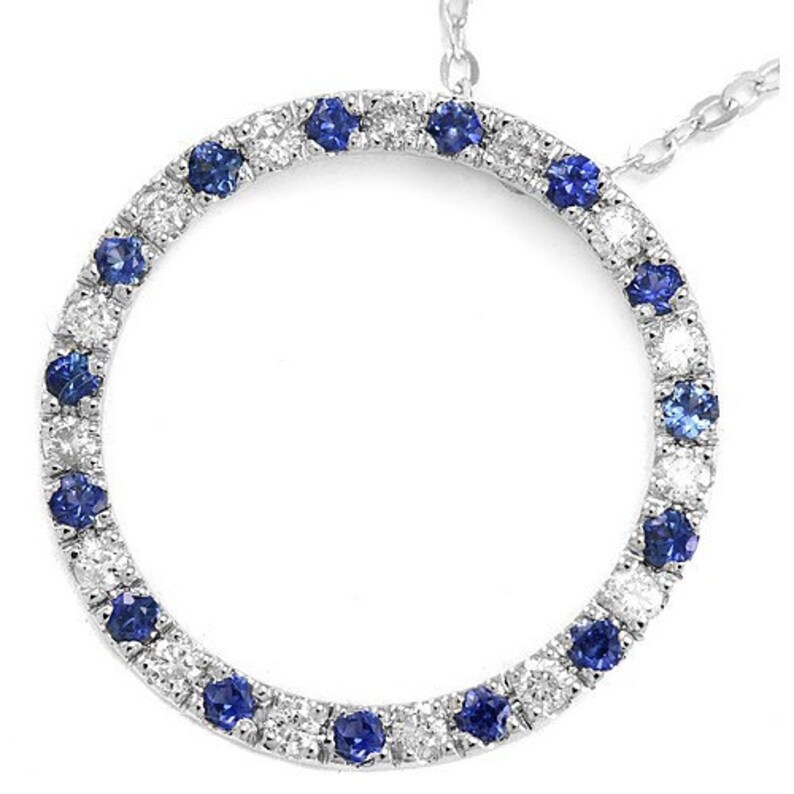 0.50ct Blue Sapphire & White Diamond Circle of Life Pendant Necklace ...