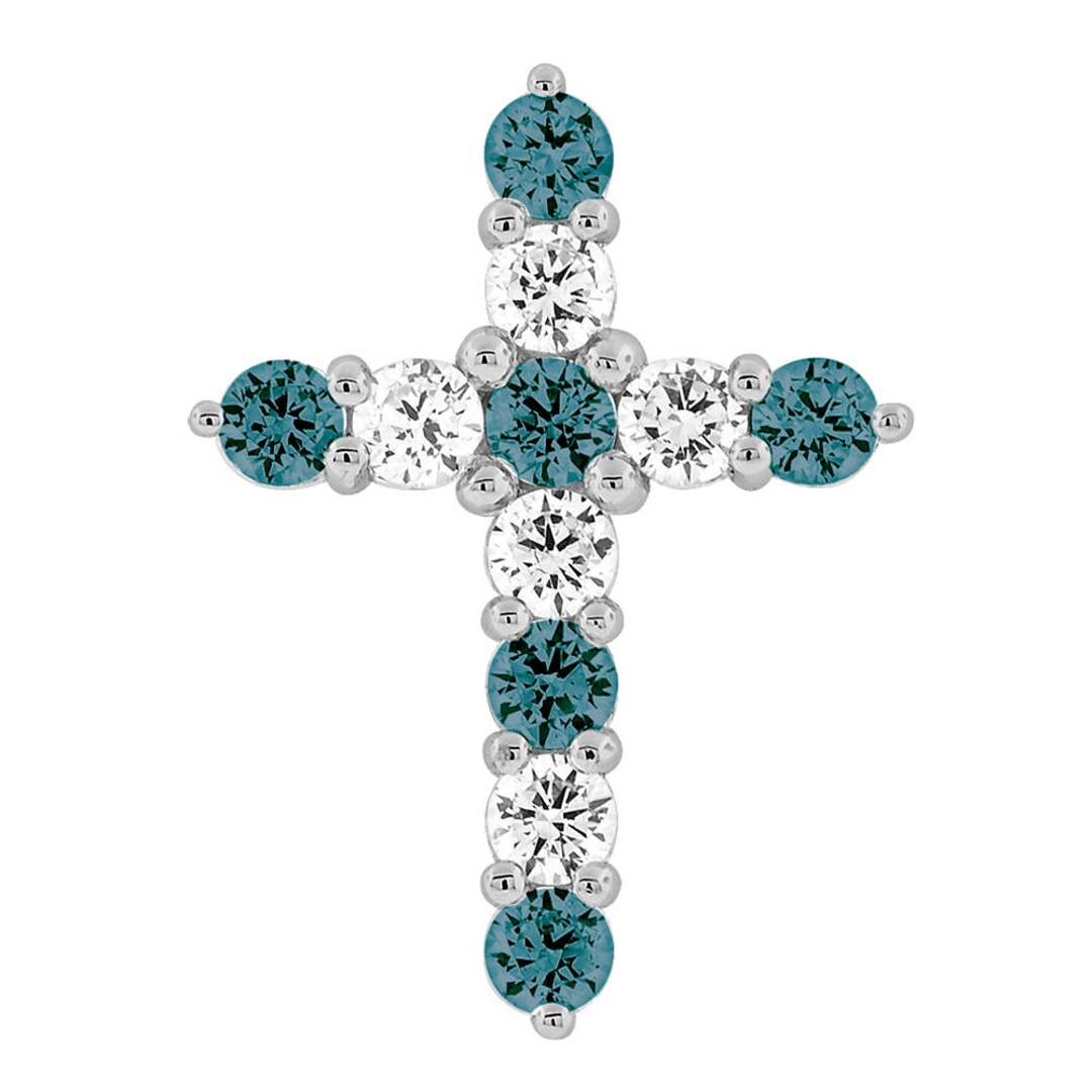 0.60ct Blue Diamond Cross Pendant Necklace 14k White Yellow Rose Pink ...
