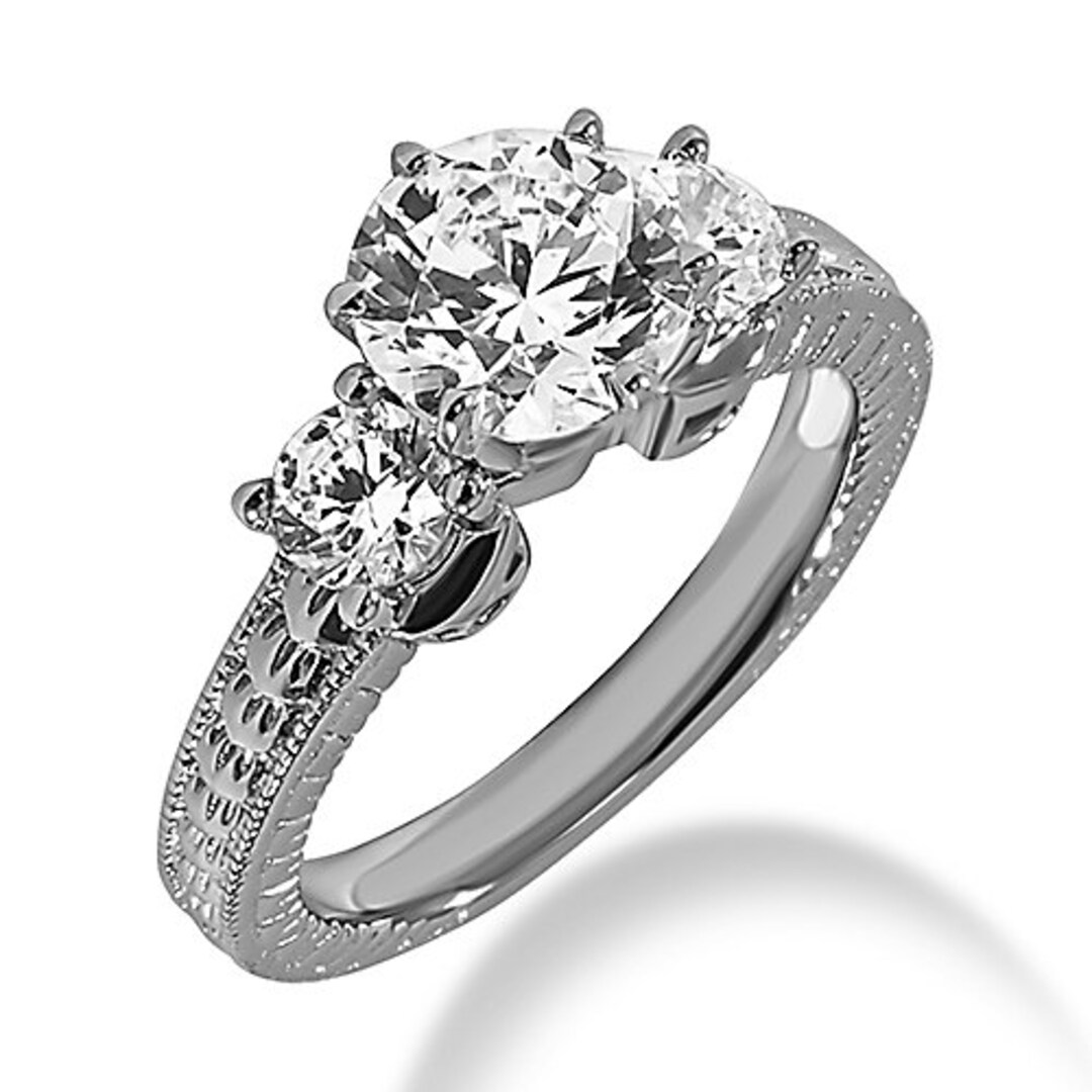 Three Stone Engagement Ring Setting Vintage Antique Style 14k White ...