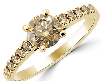 0.83ct Princess Cognac Champagne Brown Diamond Matching Engagement ...