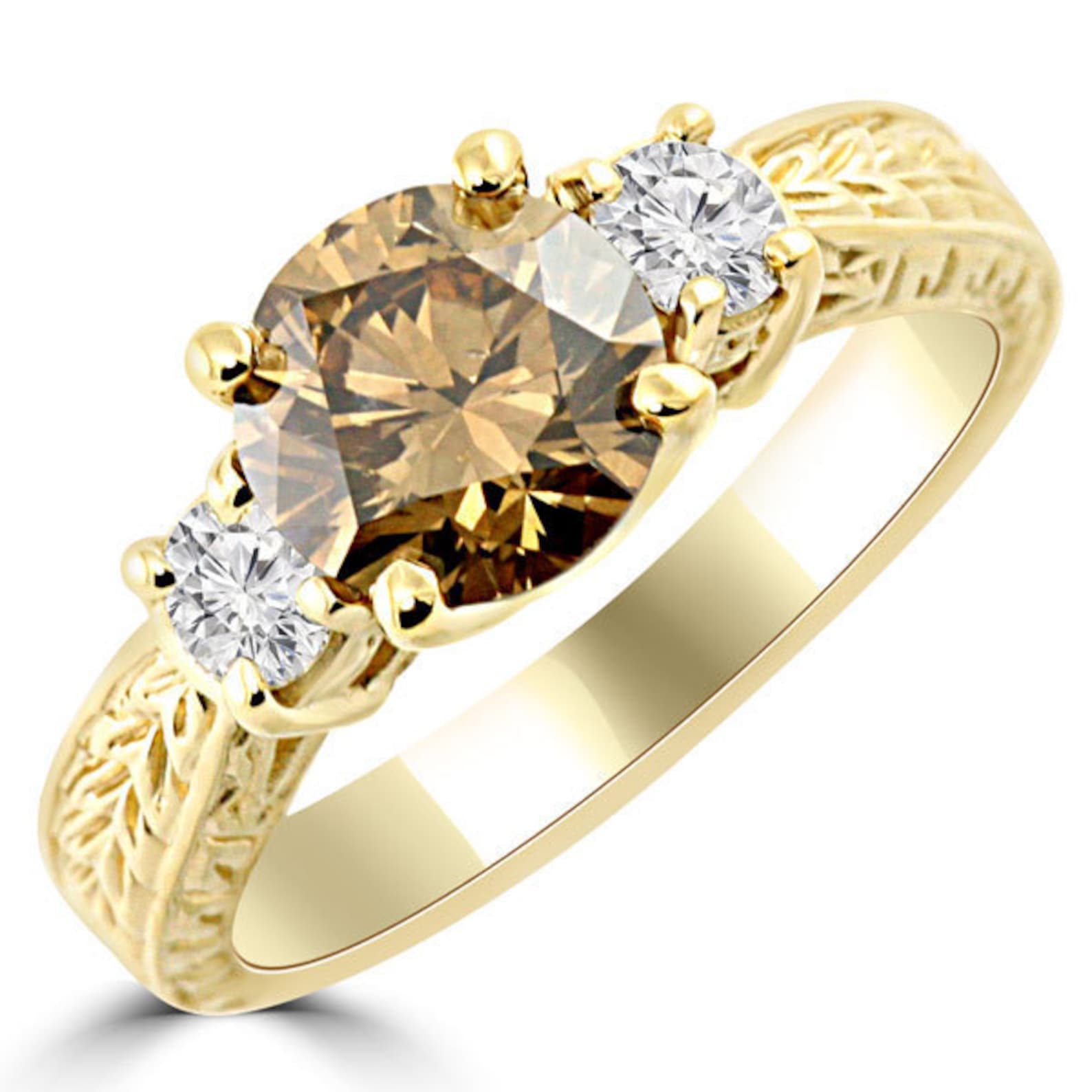 2.22ct Cognac Champagne Fancy Brown Diamond 3 Three Stone - Etsy