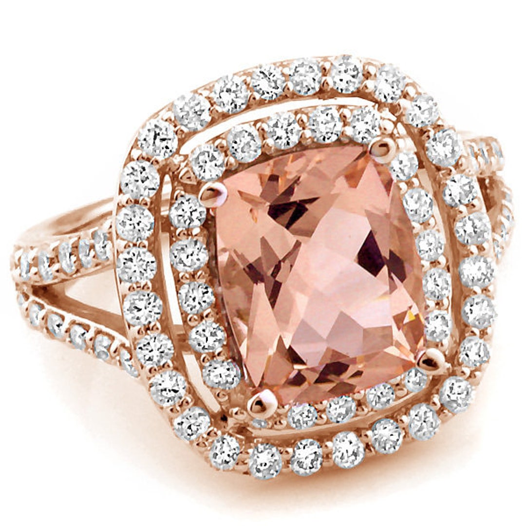 Cushion Morganite & VS Diamond Engagement Cocktail Ring 14k - Etsy