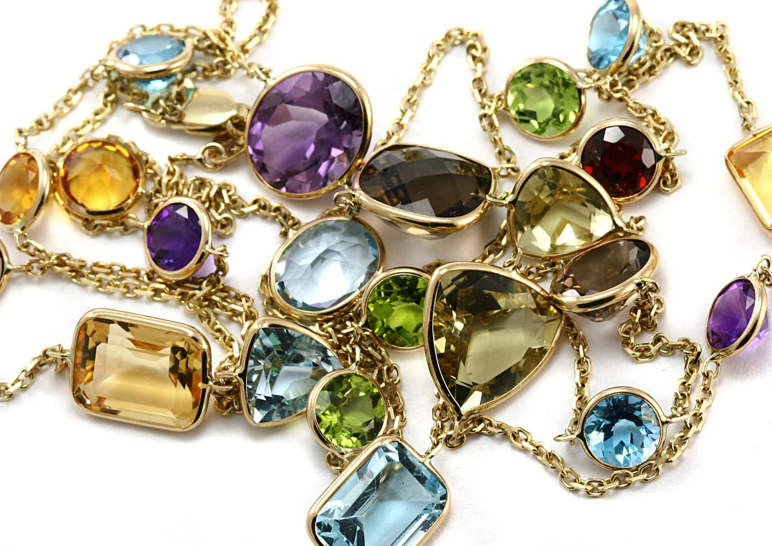 Assorted Mix Shaped Gemstone Station by the Yard Necklace 14k Yellow ...