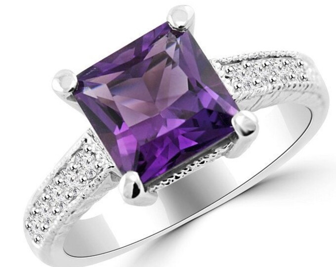 Vintage 3.20ct Princess Cut Purple Amethyst & Fine Diamond - Etsy