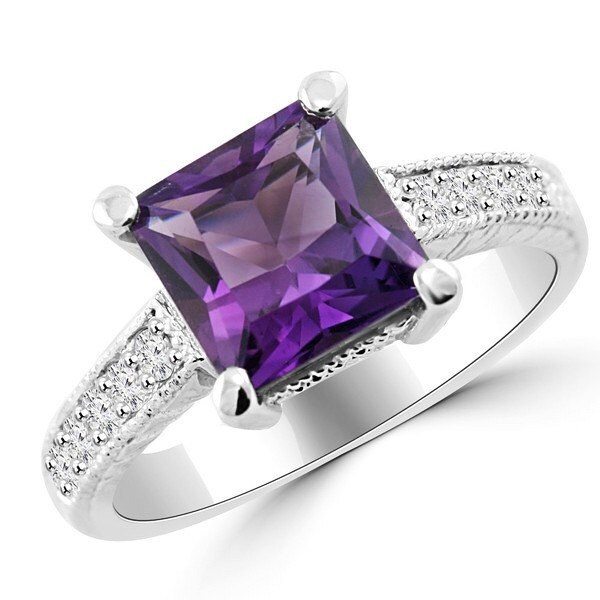 Vintage 3.20ct Princess Cut Purple Amethyst & Fine Diamond | Etsy