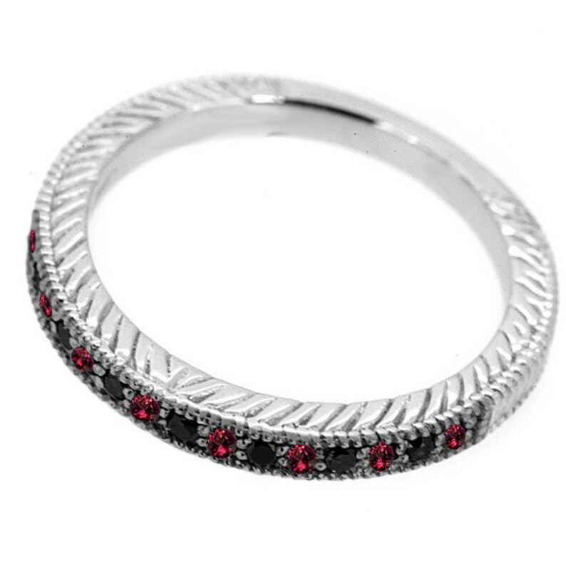 0.20ct Black Diamond & Red Ruby Wedding Ring Band 14k Gold Antique ...