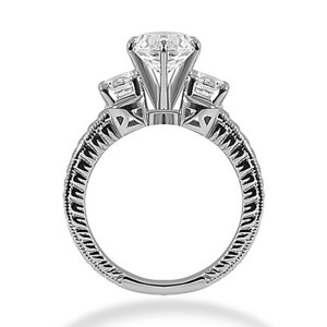 Three Stone Engagement Ring Setting Vintage Antique Style 14k White ...
