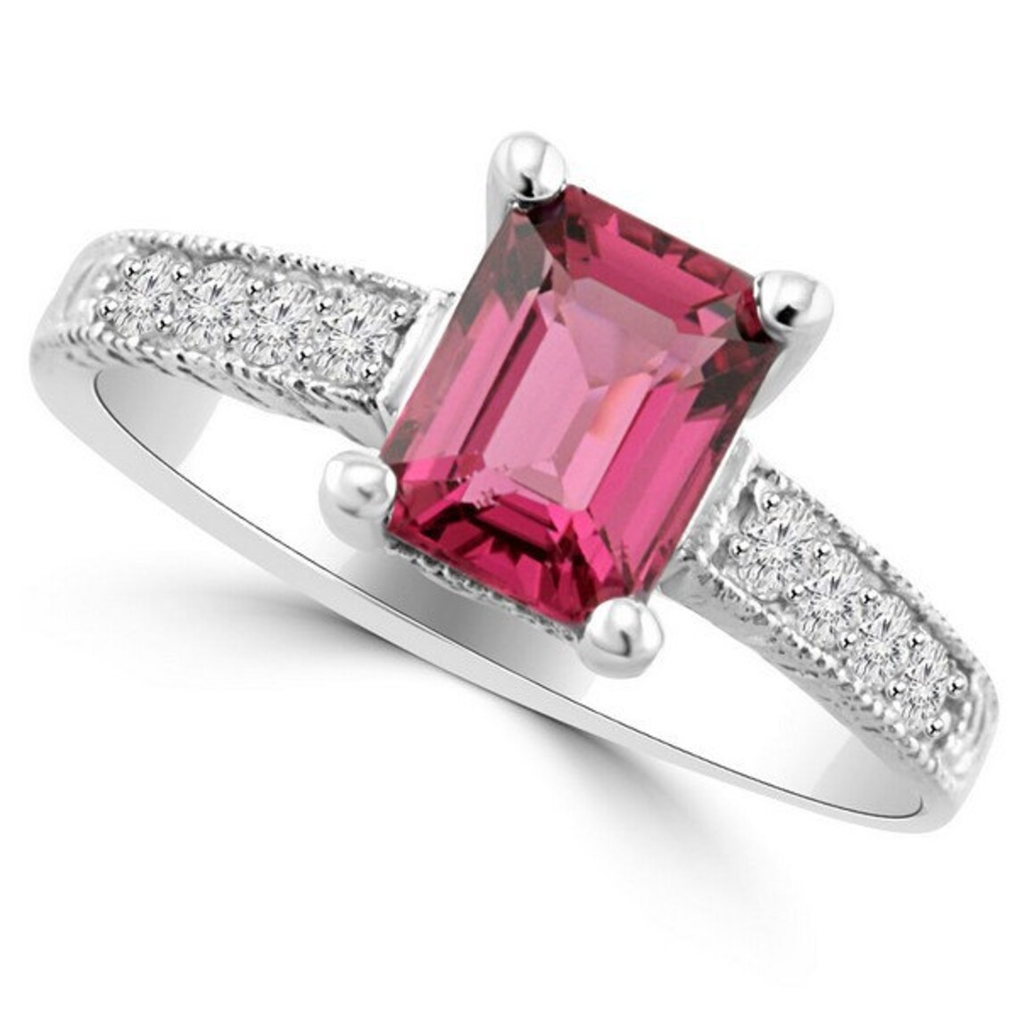 1.75ct Emerald Cut Pink Tourmaline & Diamond Engagement Ring - Etsy