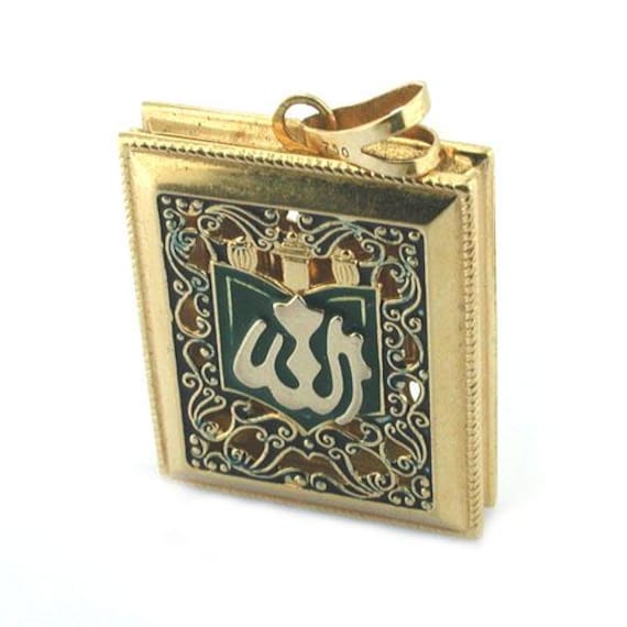 Enameled Mini Holy Koran Quran Book Locket 18K Gold V… - Gem