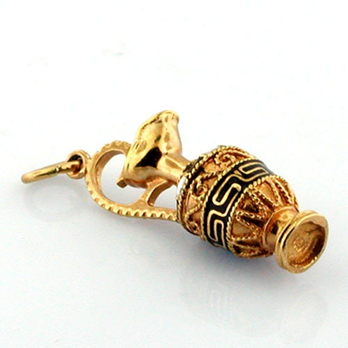 18K Gold Ornate Enamel Greek Design Vase Pitcher Charm Pendant - Etsy