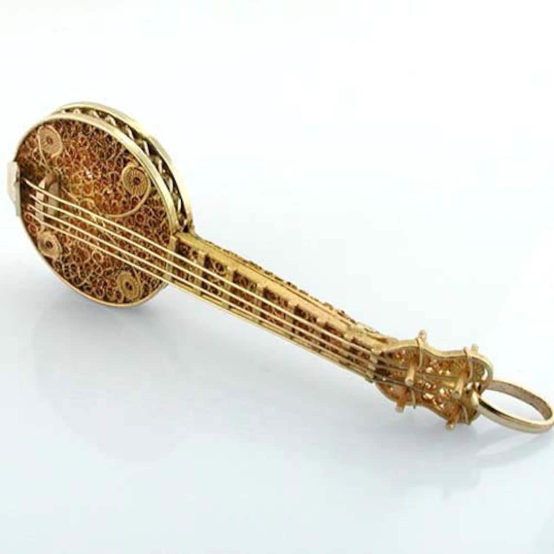 Rare Vintage 14K Gold Handmade Filigree Banjo Mandolin Musical Pendant ...