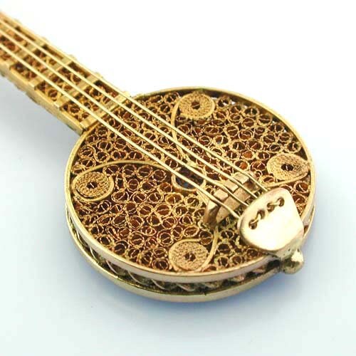 Rare Vintage 14K Gold Handmade Filigree Banjo Mandolin Musical Pendant ...