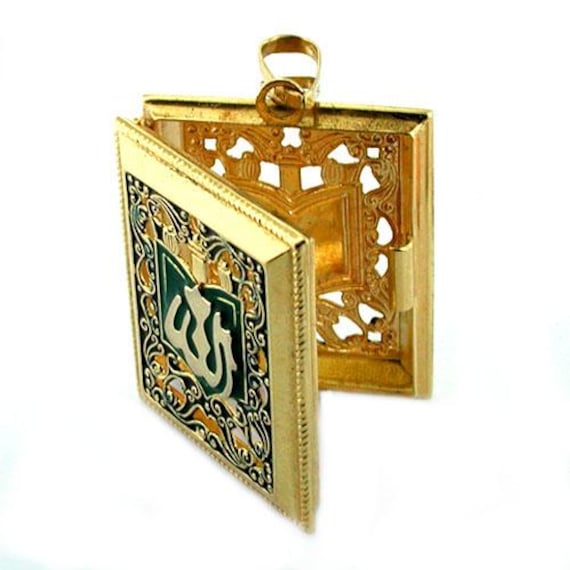 Enameled Mini Holy Koran Quran Book Locket 18K Gold V… - Gem