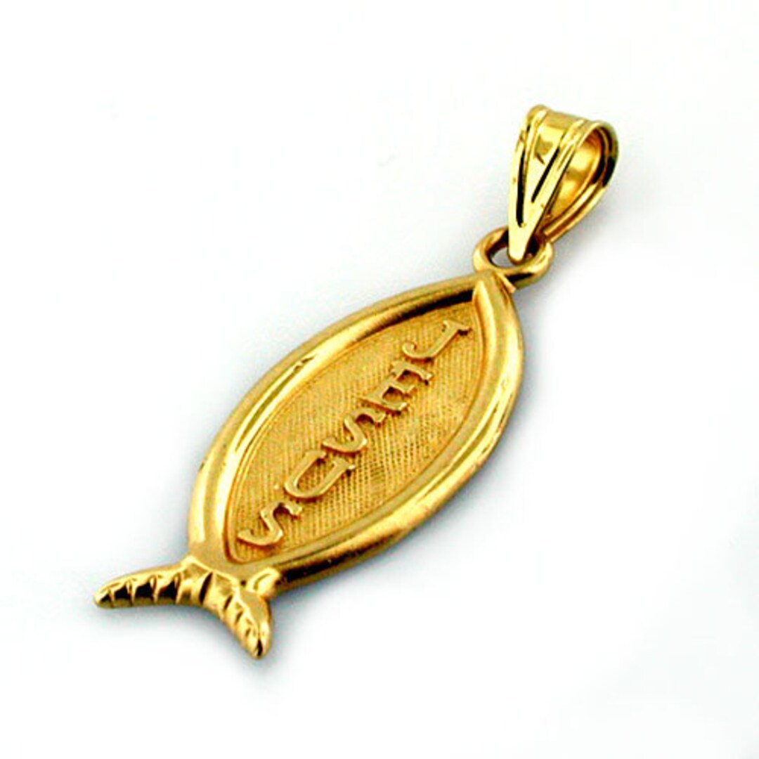 14K Solid Yellow Gold Ichthus Jesus Fish Charm Pendant - Etsy