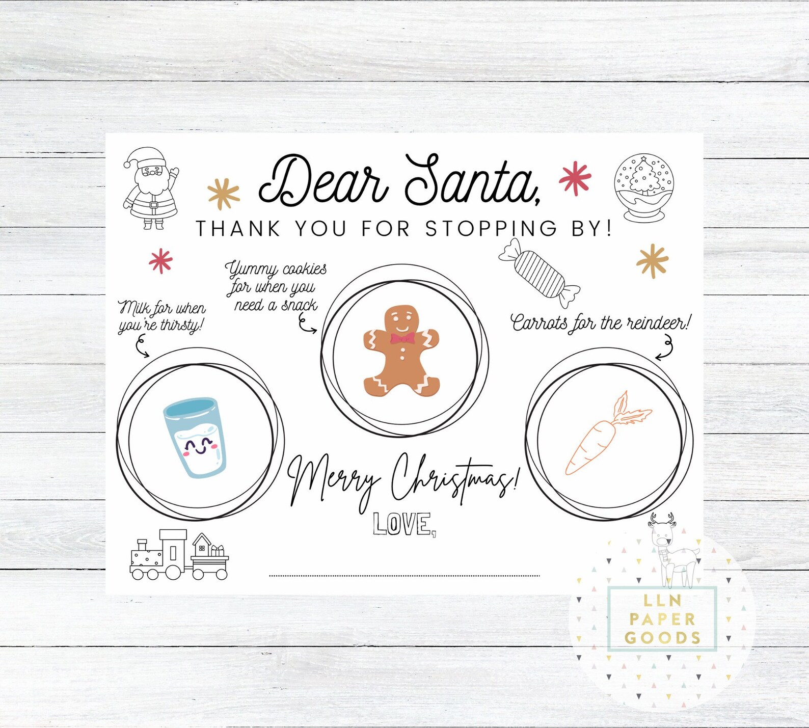 Santa Placemat, Milk, Cookies and Carrots Printable - Etsy