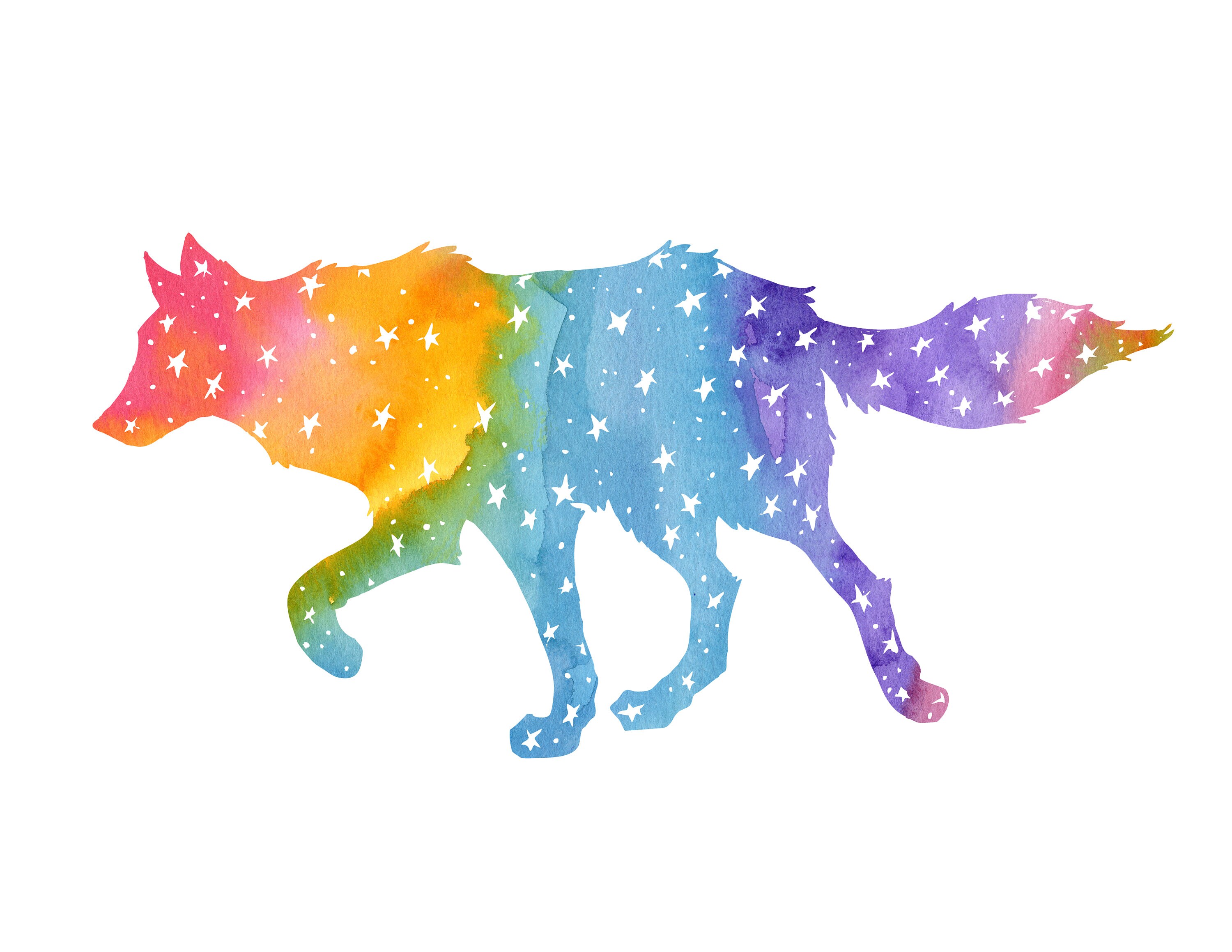 Watercolor Wolf Rainbow