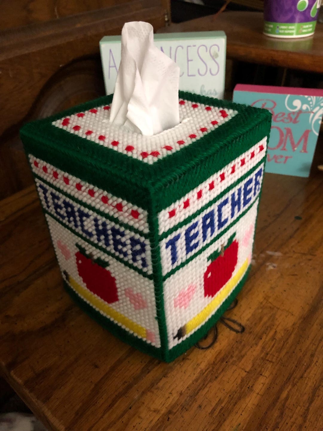 Plastic Canvas Teacher Tissue Box Cover, Appreciation Gift, Needlepoint ...