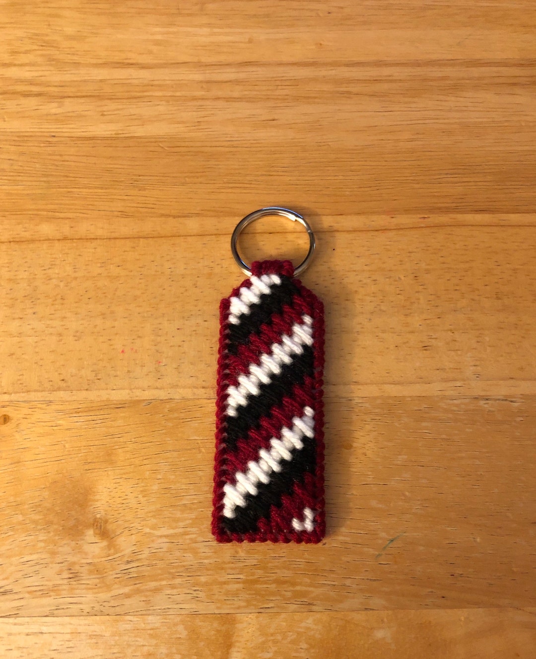 Needlepoint Keychain for Woman, Burgundy Zigzag Key Chain - Etsy