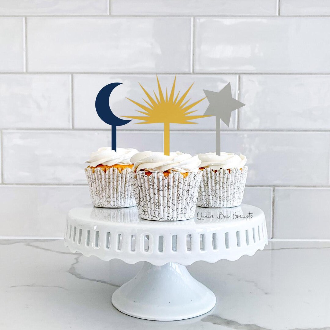 Sun, Moon, Star Cupcake Toppers - Celestial Cupcake Decoration ...