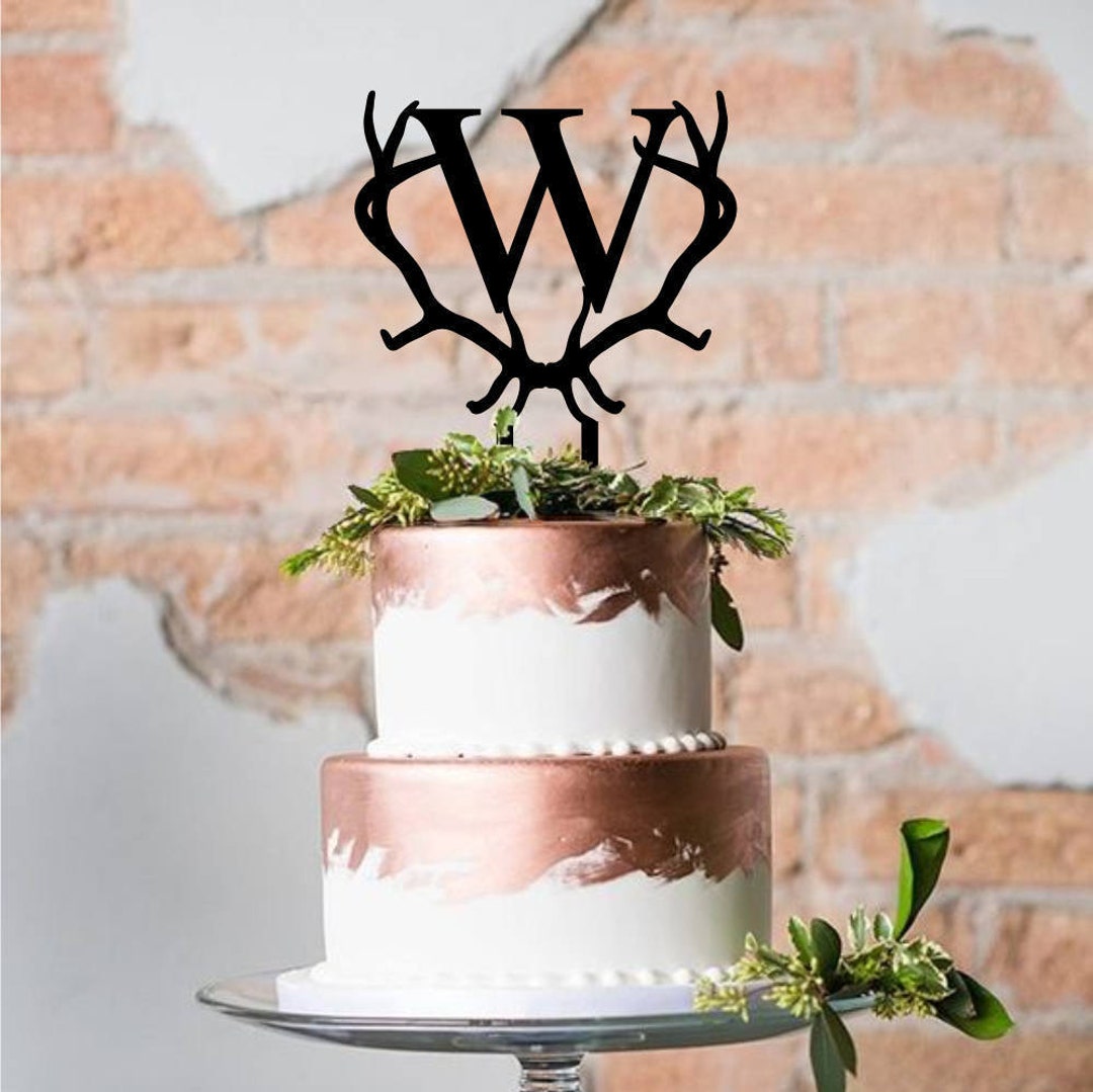Custom Antler Initial Cake Topper: Laser Cut Acrylic Wedding Decoration ...